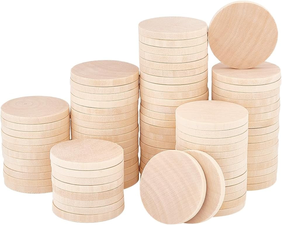 100PCS 2 Inch Natural Wood Slices Unfinished Round Wooden Discs Round ...