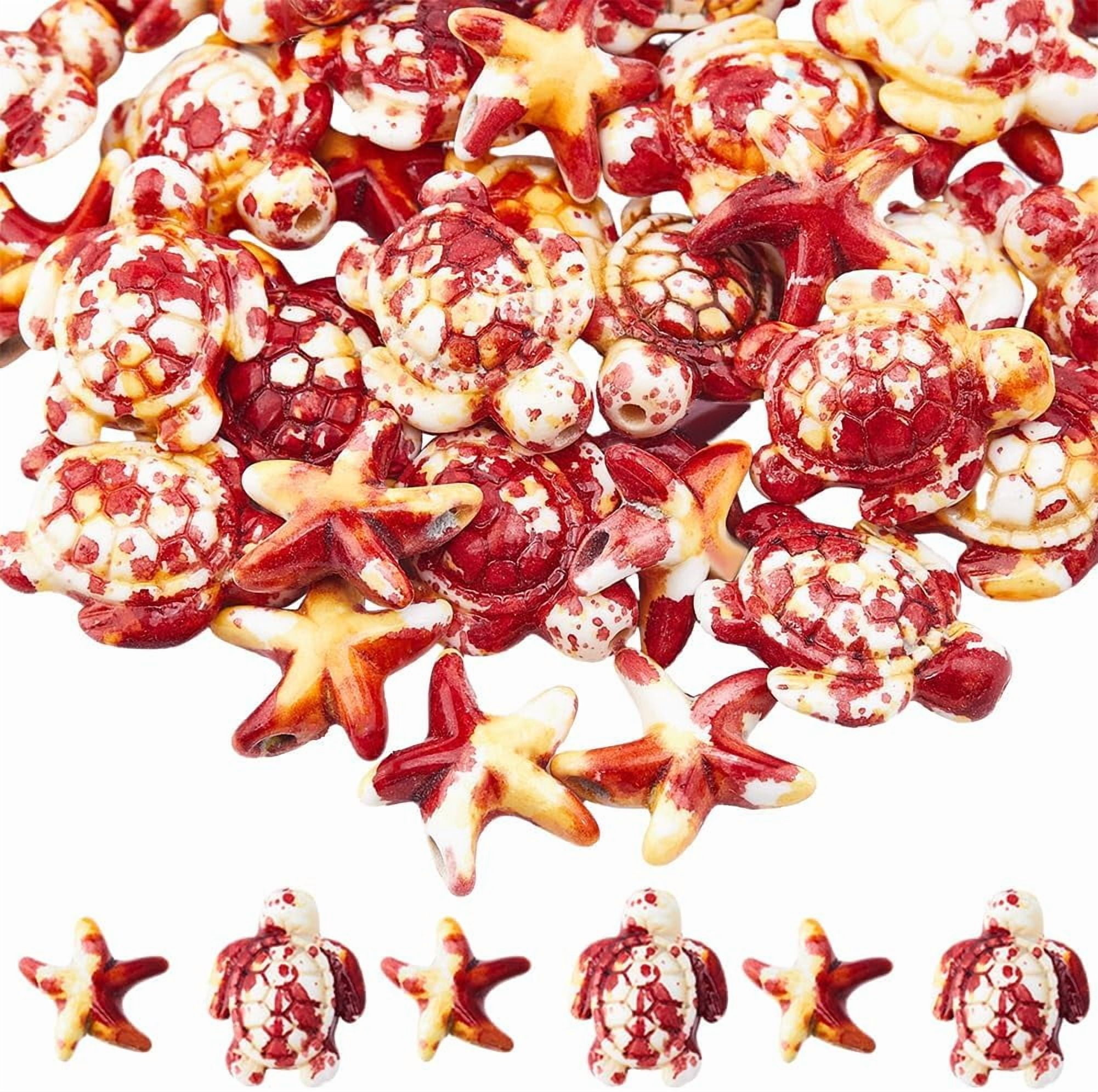 100PCS 2 Styles Red Turquoise Animal Beads Turtle Starfish Beads Summer ...