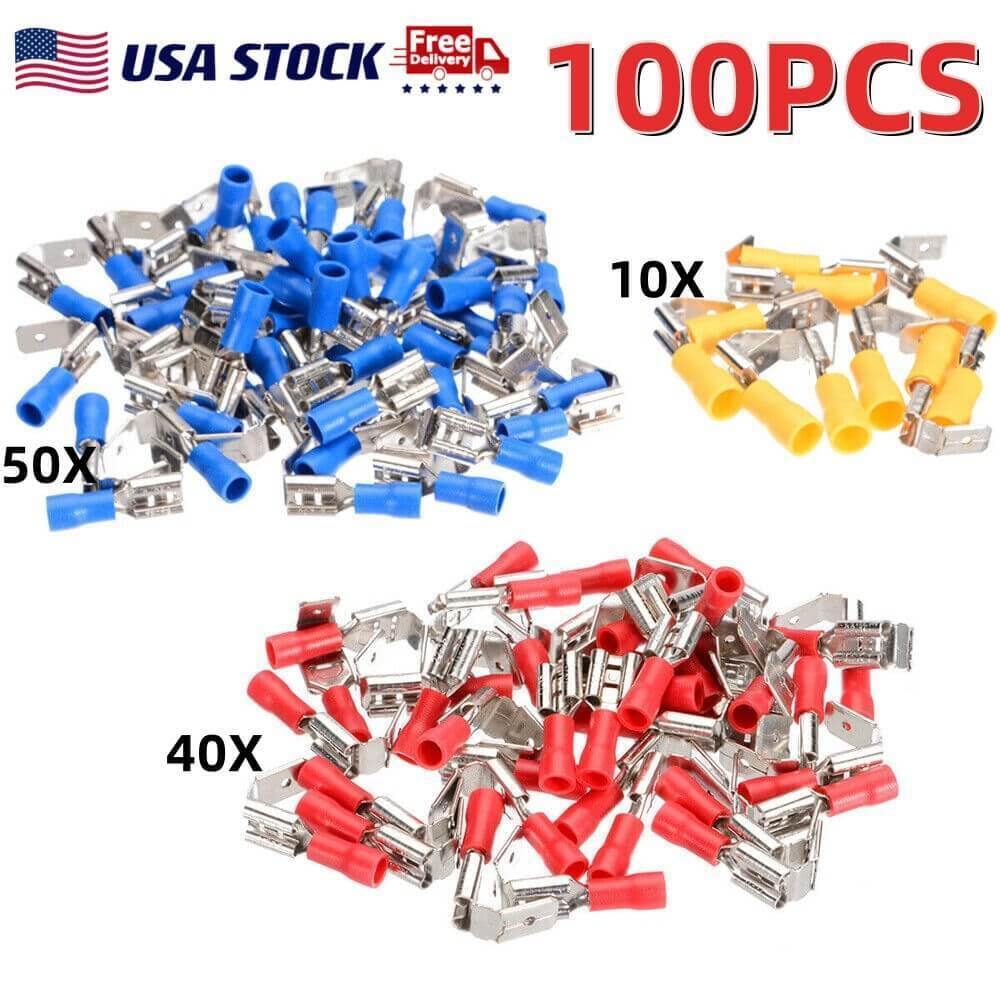 100PCS 22-10AWG Piggyback Quick Wire Connector Male Female Spade ...