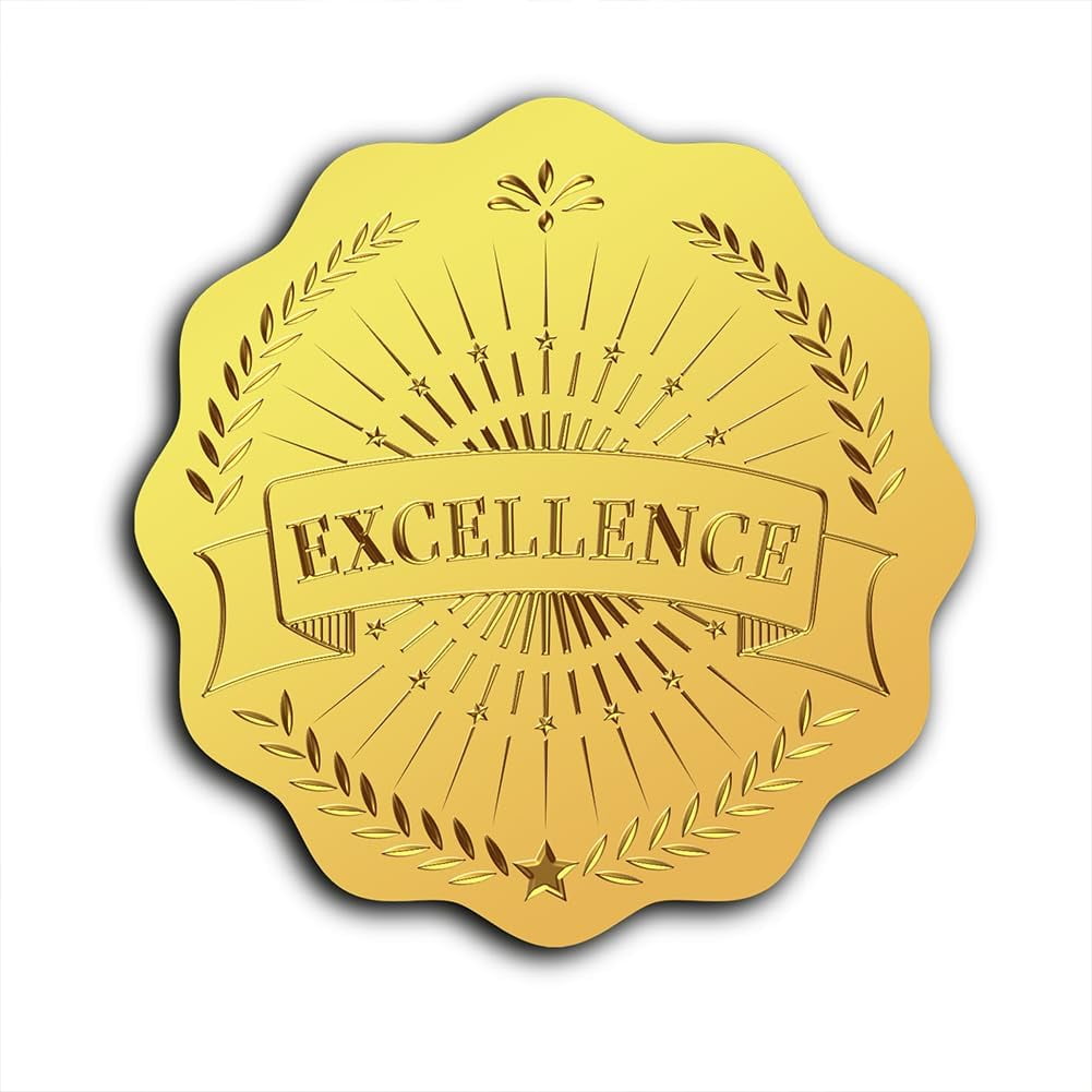 100PCS 2inch Excellence Gold Foil Certificates Stickers Words Embossed ...