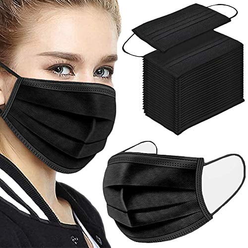100PCS 3 Ply Black Disposable Face Mask Filter Protection Face Masks ...