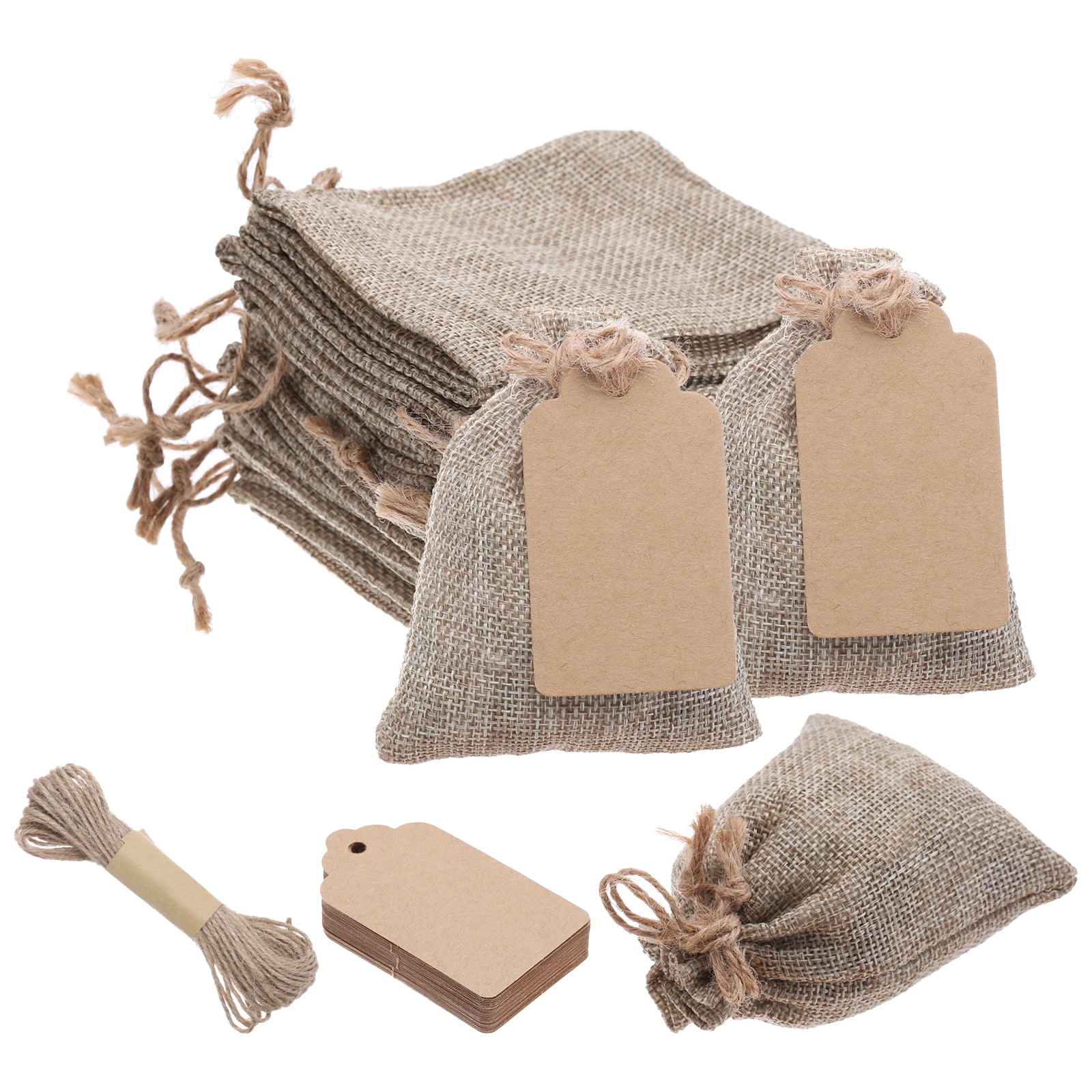 100PCS 3"x 4" Burlap Gift Bags with Drawstring and 100PCS Gift Tags ...
