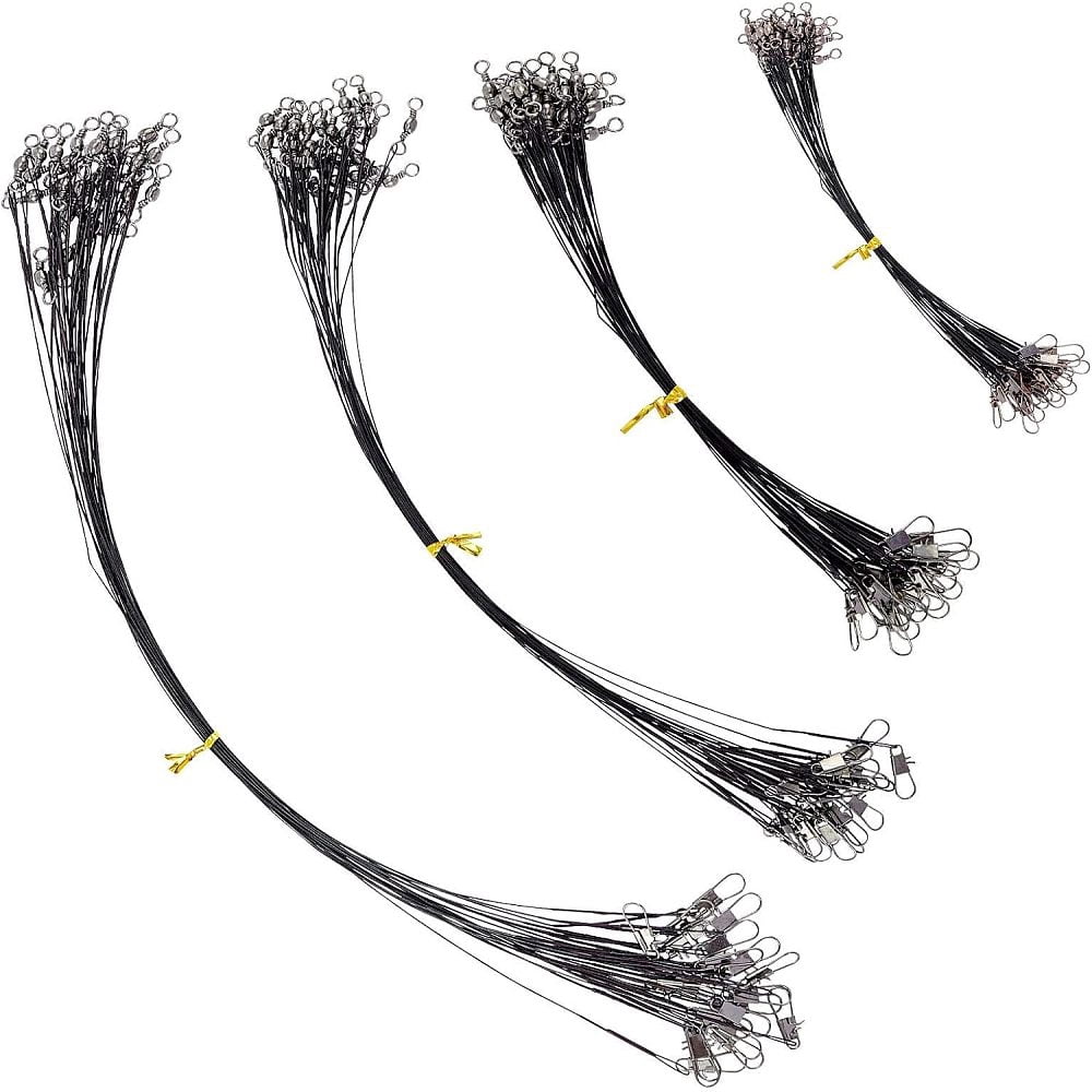 100PCS 4 Sizes Black Steel Fishing Wire Leaders Fishing Line Wire ...