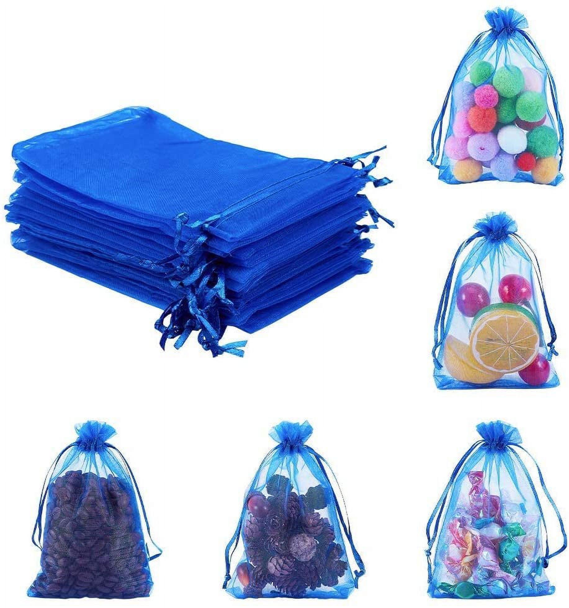 100PCS 4x6 Inches Blue Organza Gift Bags with Drawstring Candy Bags ...