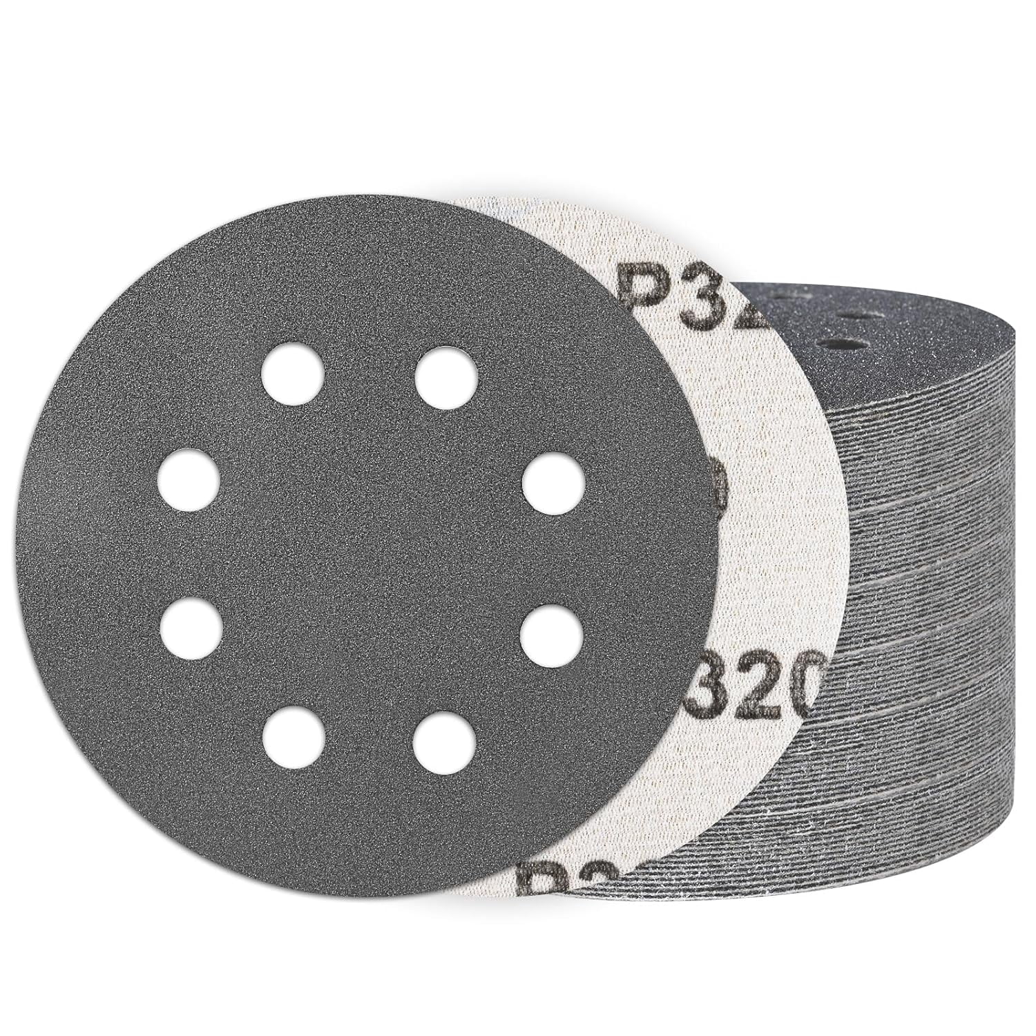 100PCS 5 Inch Hook and Loop Sanding Discs 320 Grit, 8 Hole Wet Dry ...