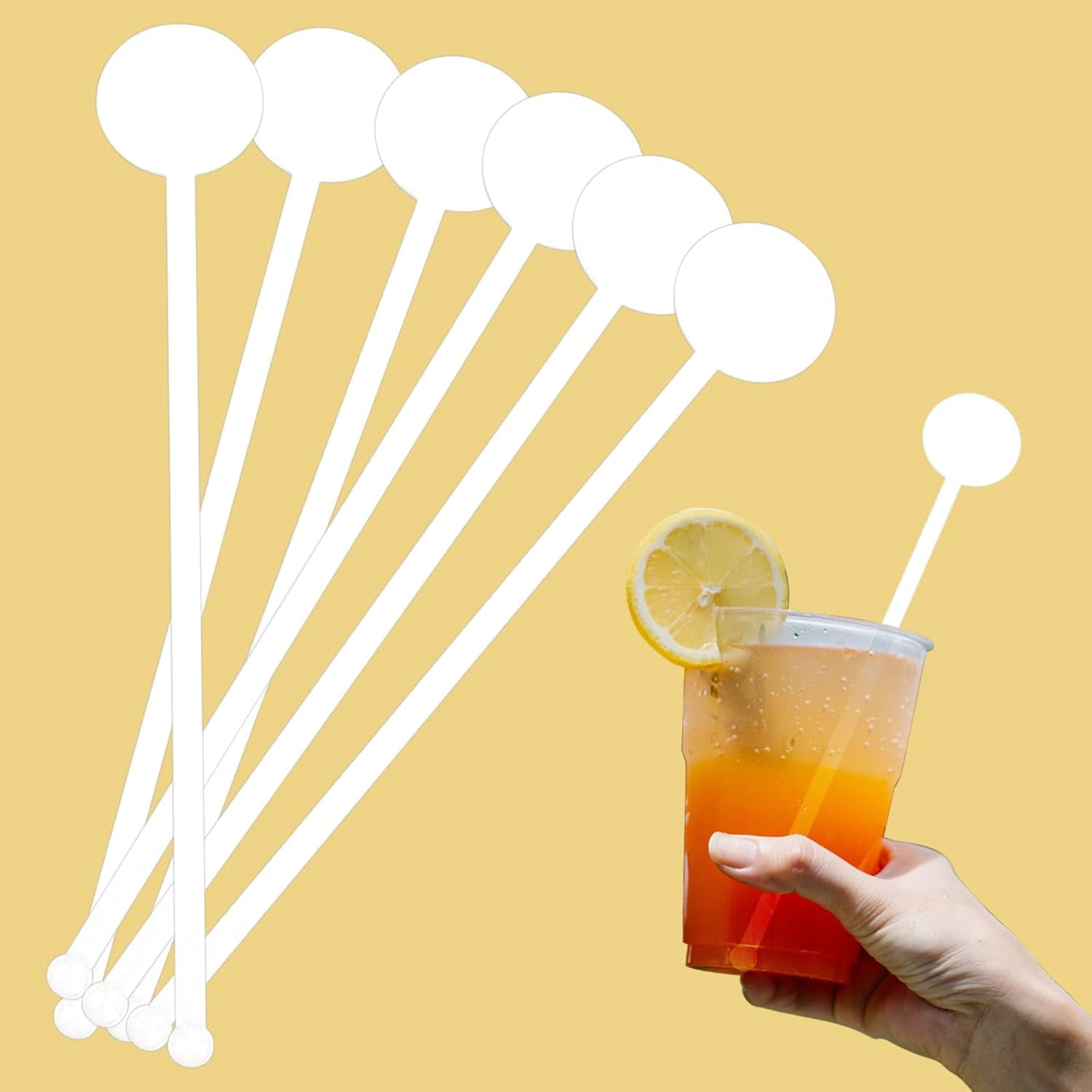 100PCS 7 Inch Cocktail Swizzle Sticks, White Disposable Disc Top Drink ...