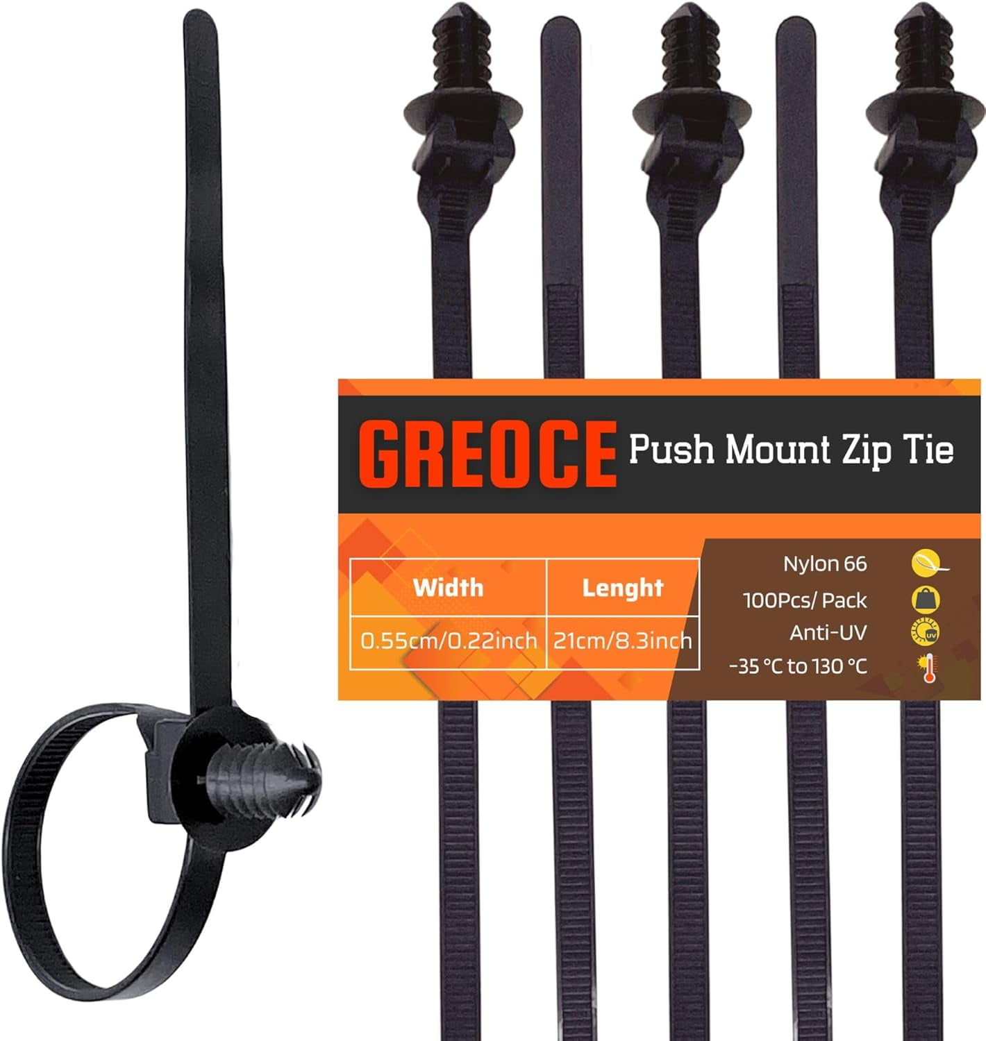 100PCS 8.3" Fir Tree Push Mount Zip Ties Heavy Duty Nylon Cable Ties ...