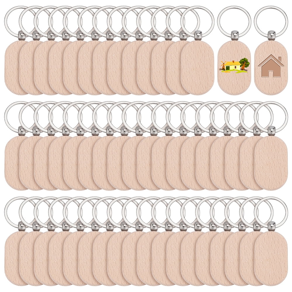 100PCS Beech Wood Keychains Blank 2.32x1.18x0.3 Inch Keychain Blanks ...