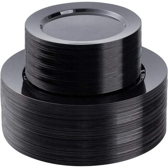 100PCS Black Plastic Plates Set, 50 10.25 inch Dinner Plates and 50 7.5 ...