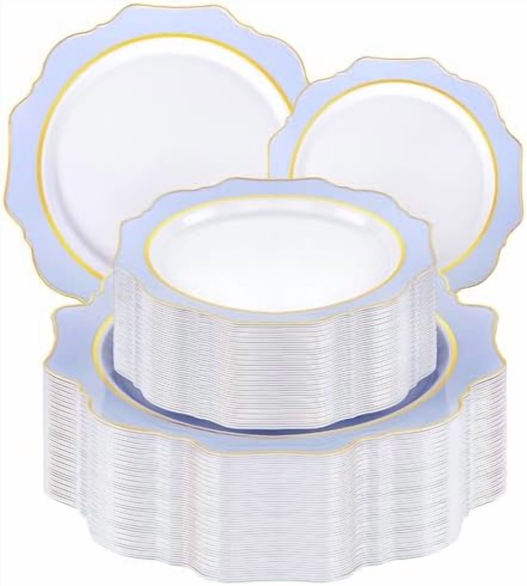 100PCS Blue Plastic Plates - Light Blue Plates Disposable - Heavy Duty ...