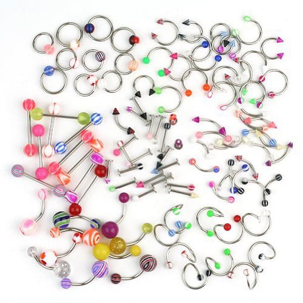 100PCS Body Jewelry Piercing Eyebrow Navel Belly Tongue Lip Bar Ring ...