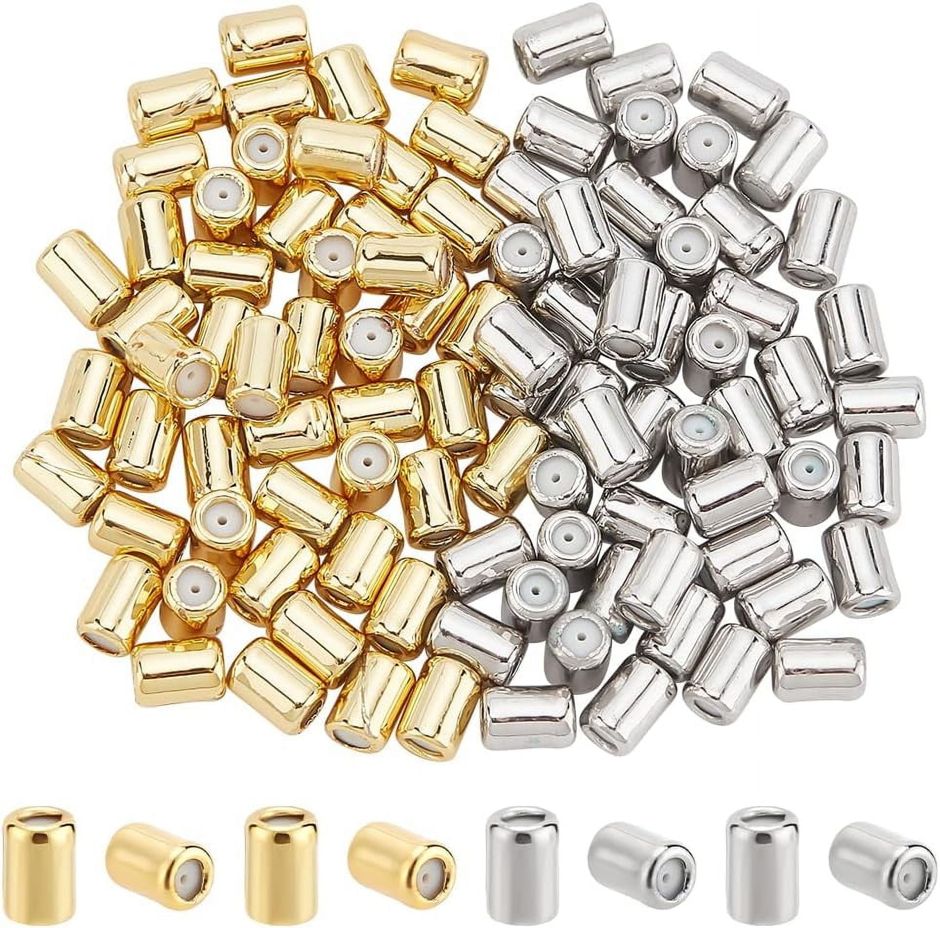 100PCS Brass & Rubber Round Stopper Beads - 2 Colors (Platinum Gold ...