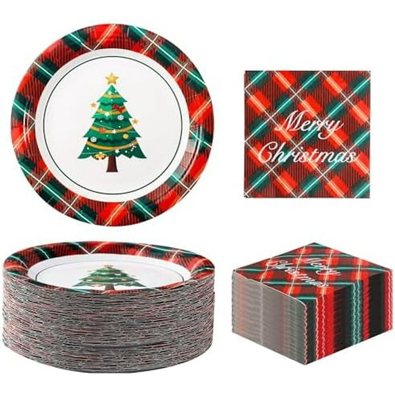 100PCS Bulk Christmas Plates and Napkins Party Supplies - Serves 50 PK ...