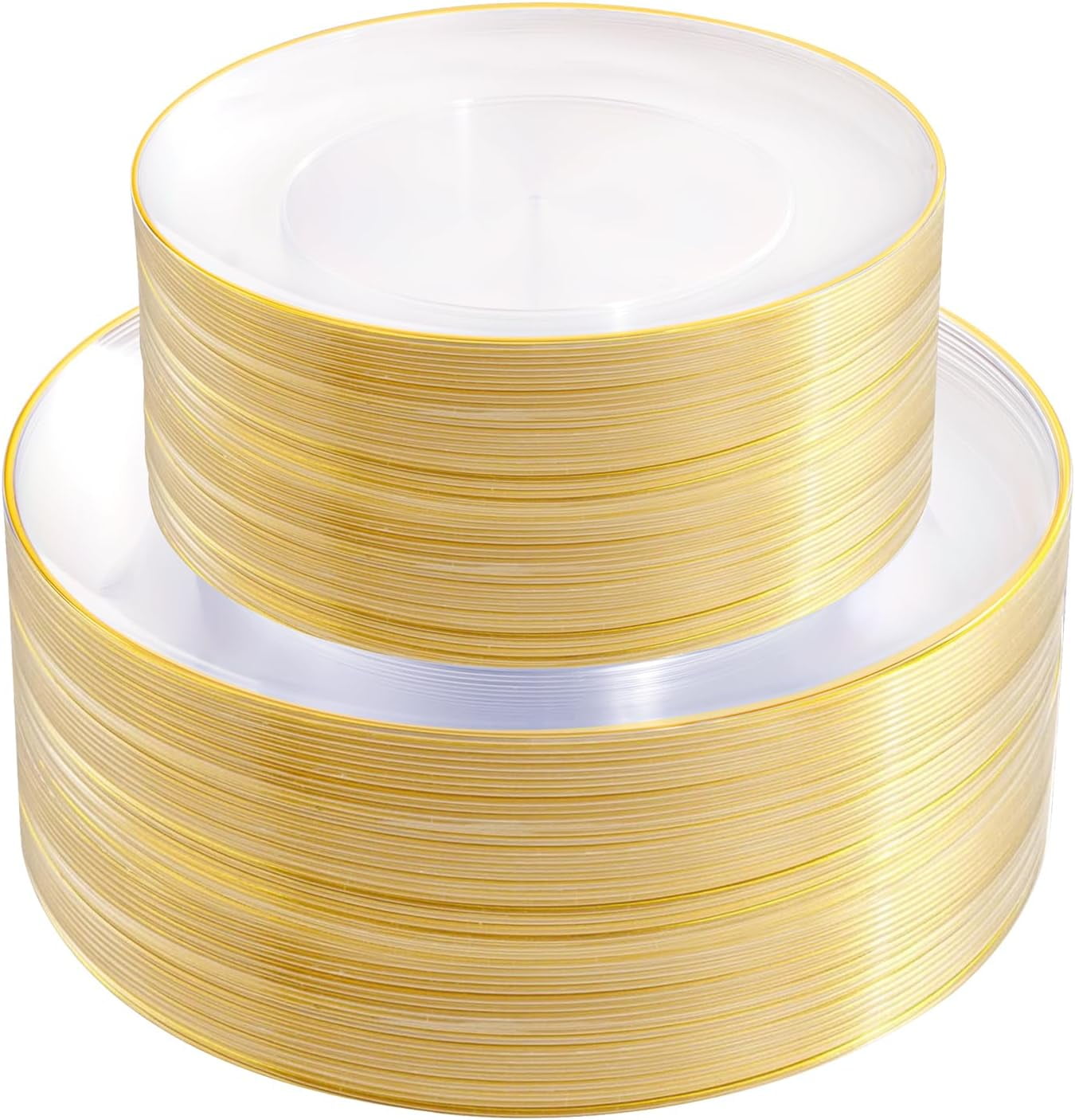 100PCS Clear and Gold Plastic Plates - Heavy Duty Clear Disposable ...