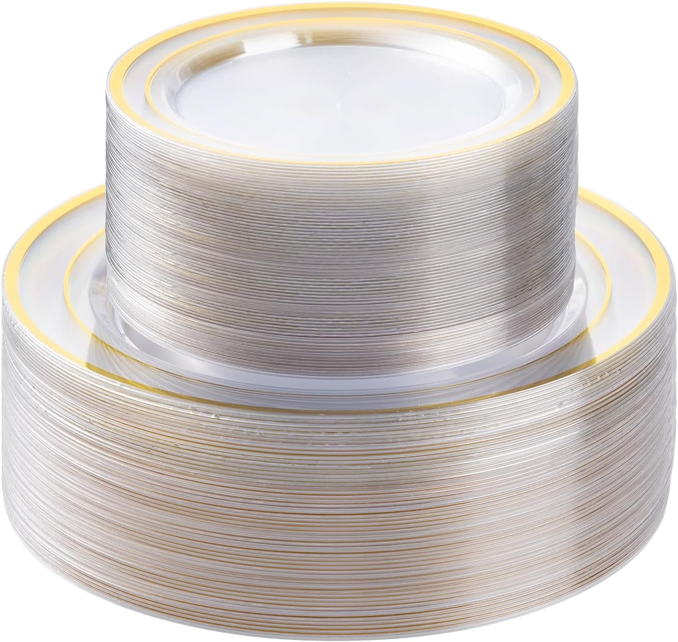 100PCS Clear Gold Plastic Plates Set, 50 10.25 inch Dinner Plates and ...