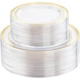 100PCS Clear Plates with Gold Trim - Heavy Duty Clear and Gold Plastic ...