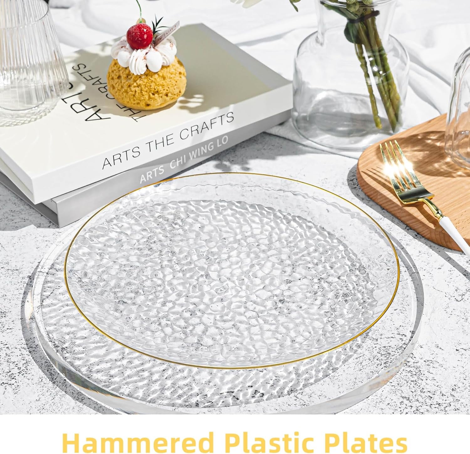 100PCS Clear and Gold Plastic Plates, 10 Inch Disposable Dinner Plates ...