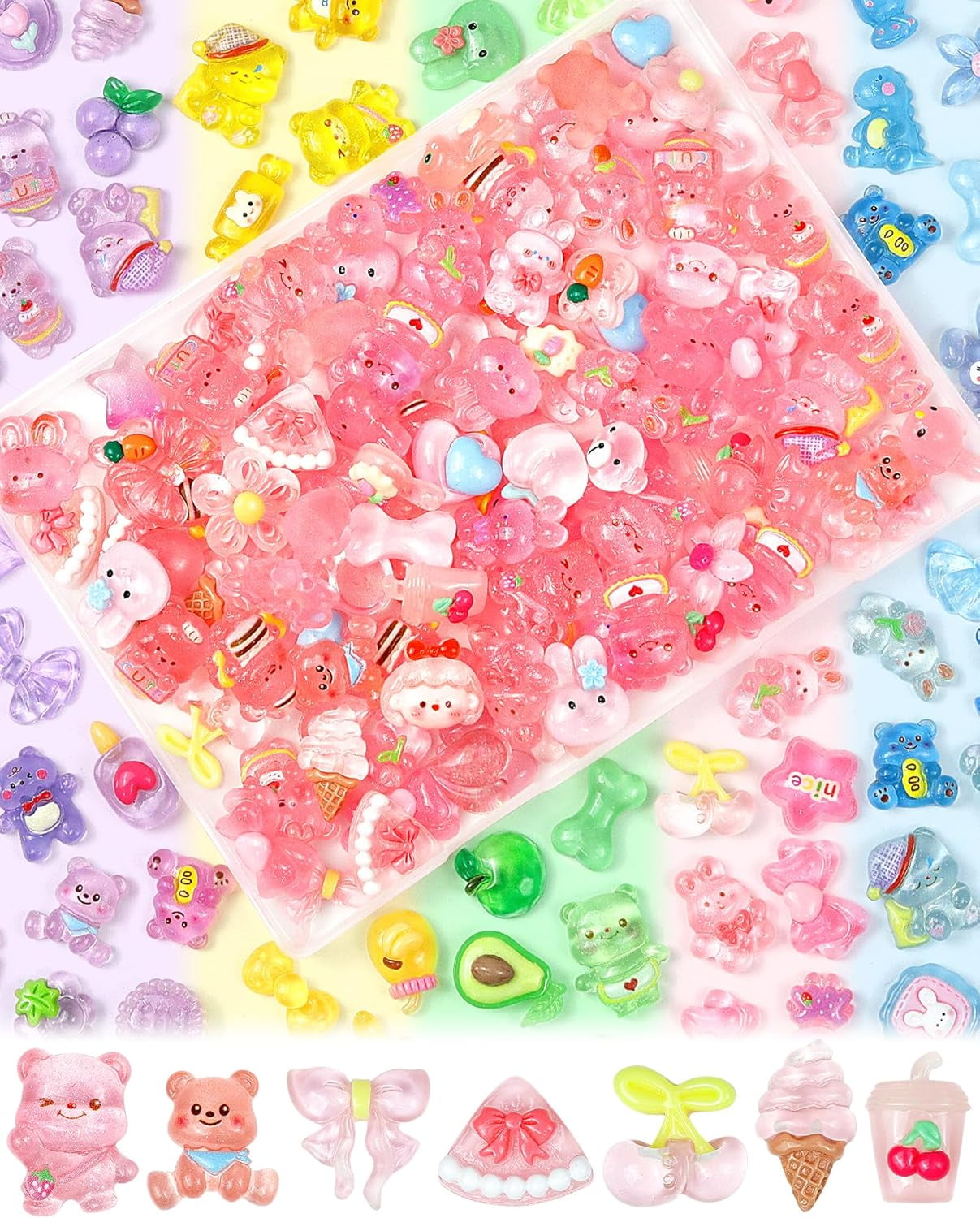 100PCS Cute Slime Charms Bulk Set – Kawaii Flatback Resin Charms for ...