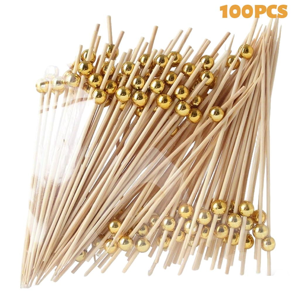 100PCS Decorations Cocktail Picks, Disposable Electroplated Gold Beads ...