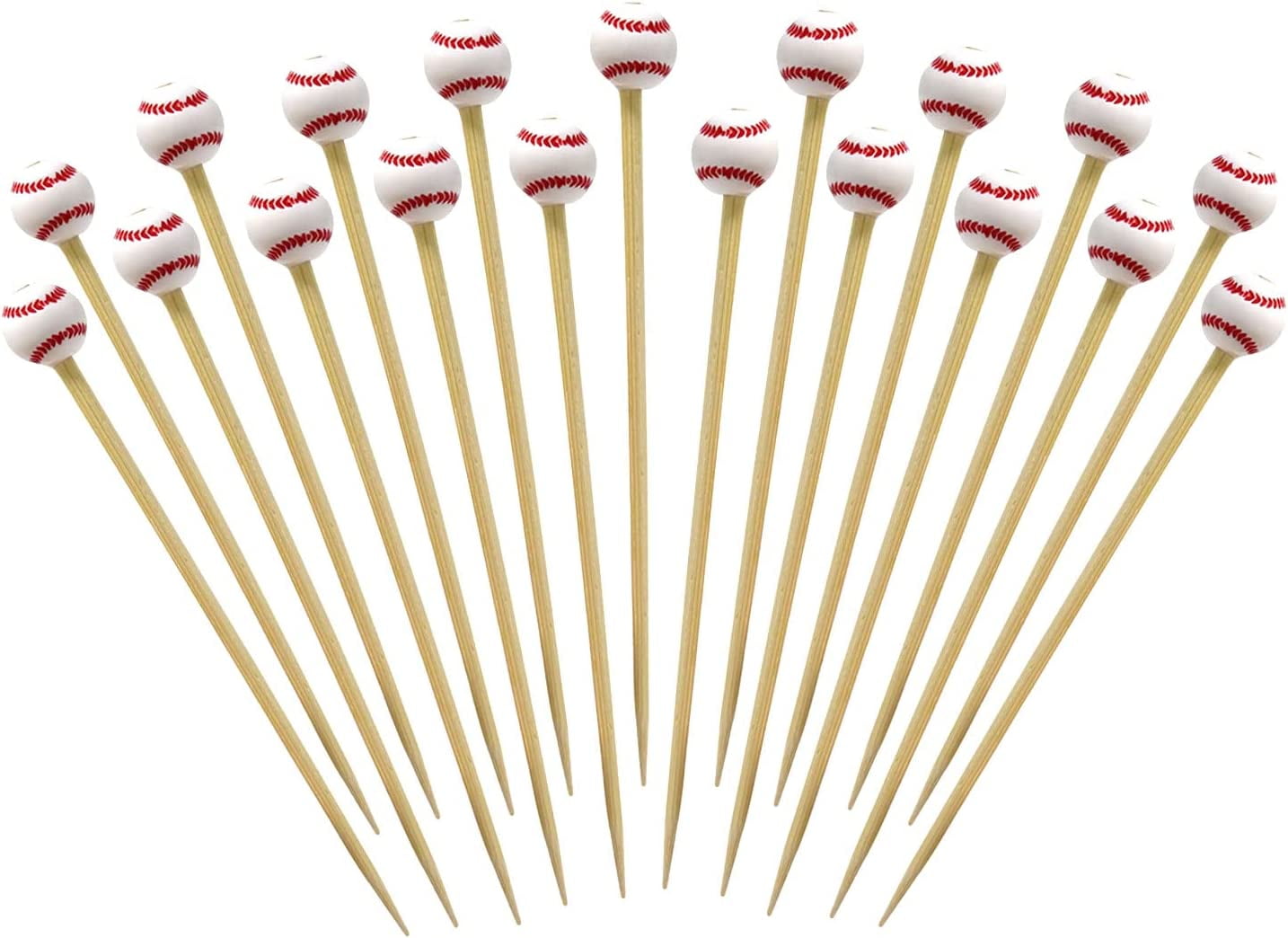 100PCS Decorative Sports Ball Cocktail Picks Baseball Bamboo Fruit ...