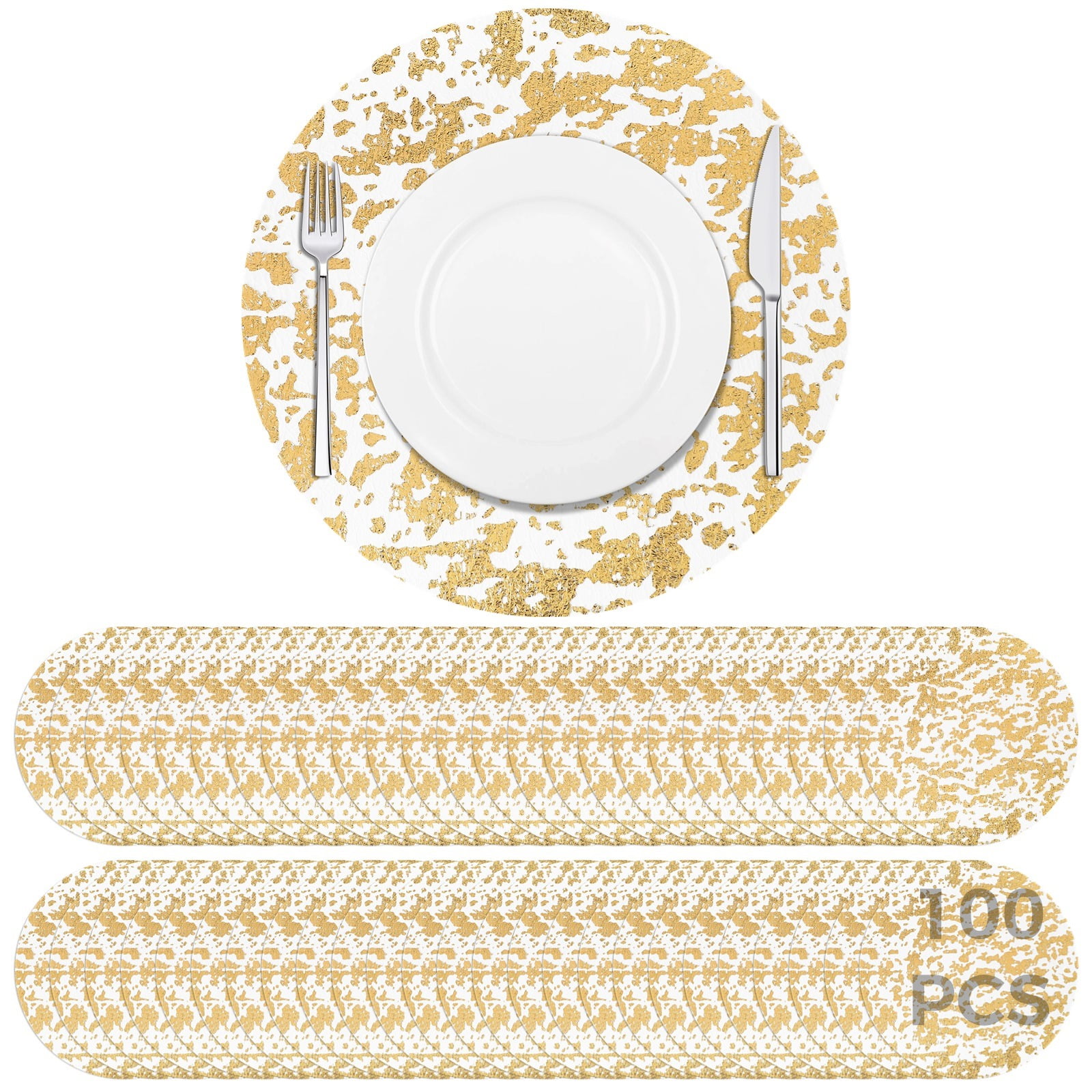 100PCS Disposable Placemats for Dining Table, 13" Round Golden ...