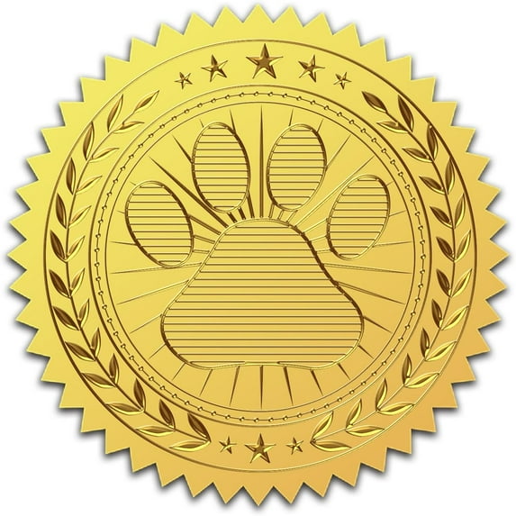 100PCS Dog Paw Print Gold Foil Certificates Stickers Round Gold Foil ...