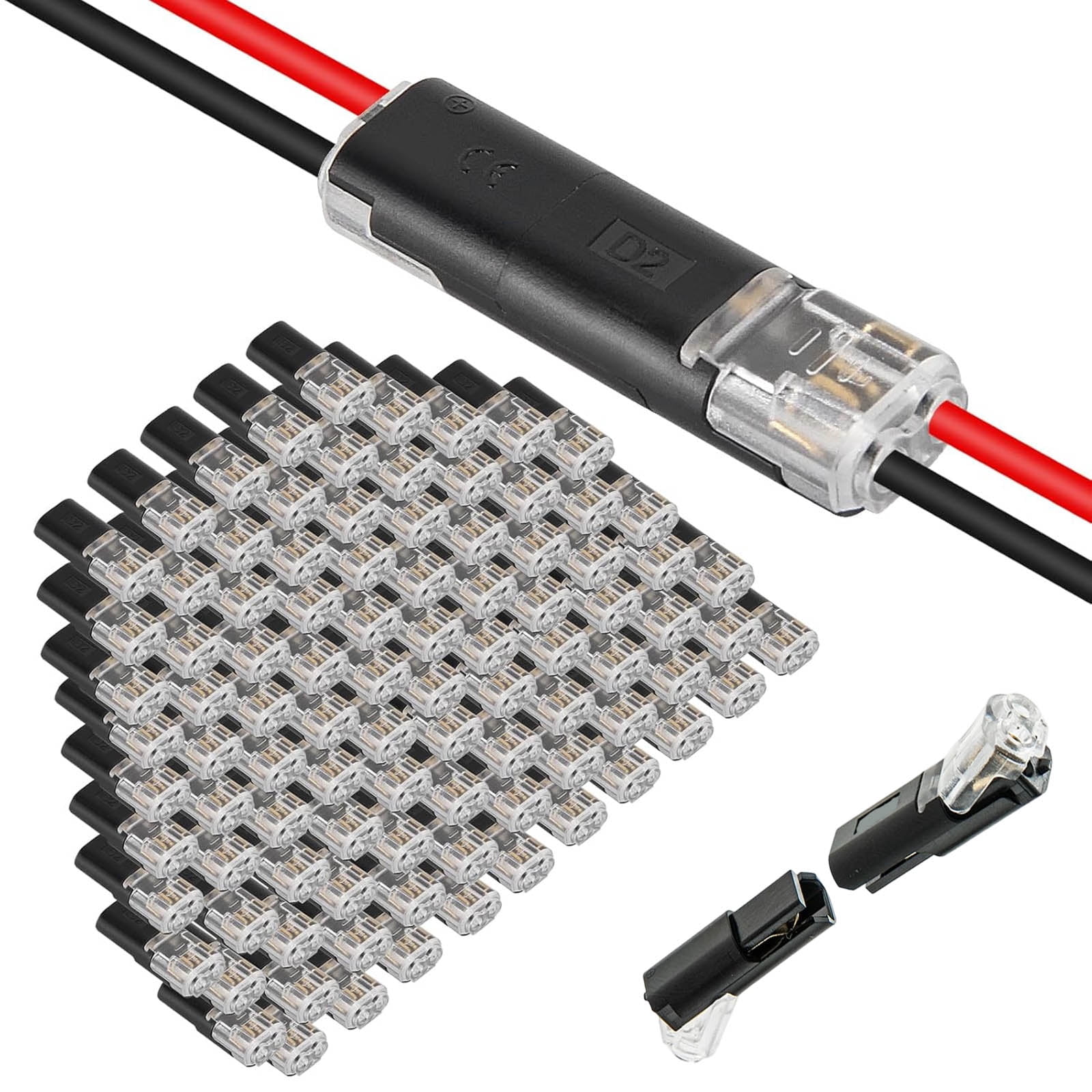 100PCS Double-wire Plug-in Connector, Pluggable Low Voltage Quick ...