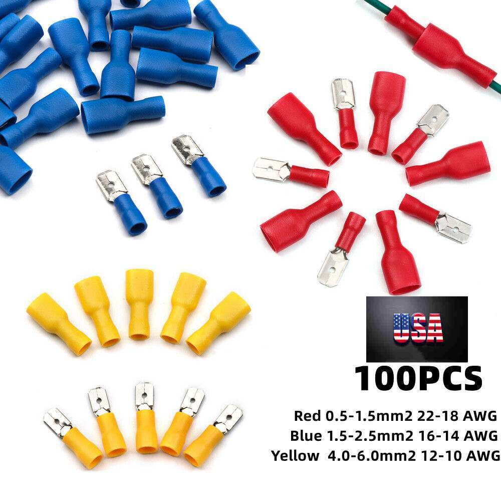 100PCS Electrical Wire Connectors Insulated Spade Male Female Crimp ...
