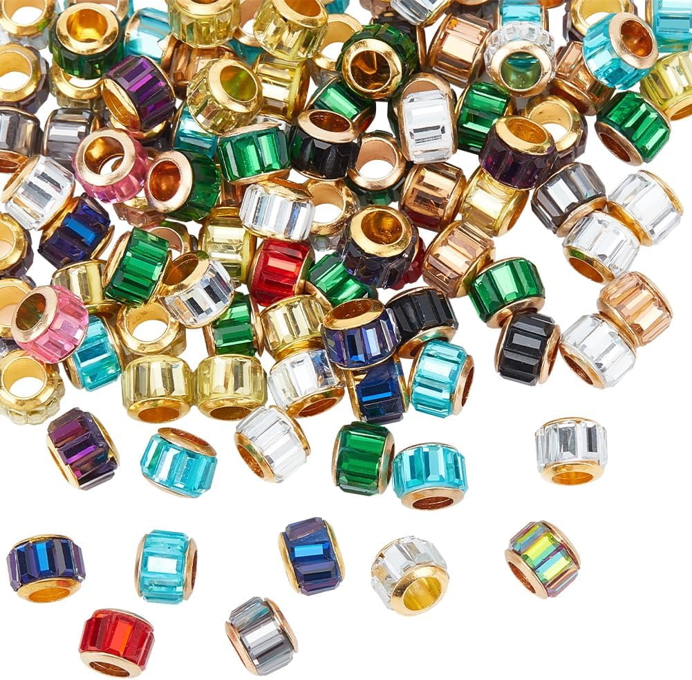 100PCS Faceted Glass European Beads Colorful Large 5mm Hole Rondelle ...