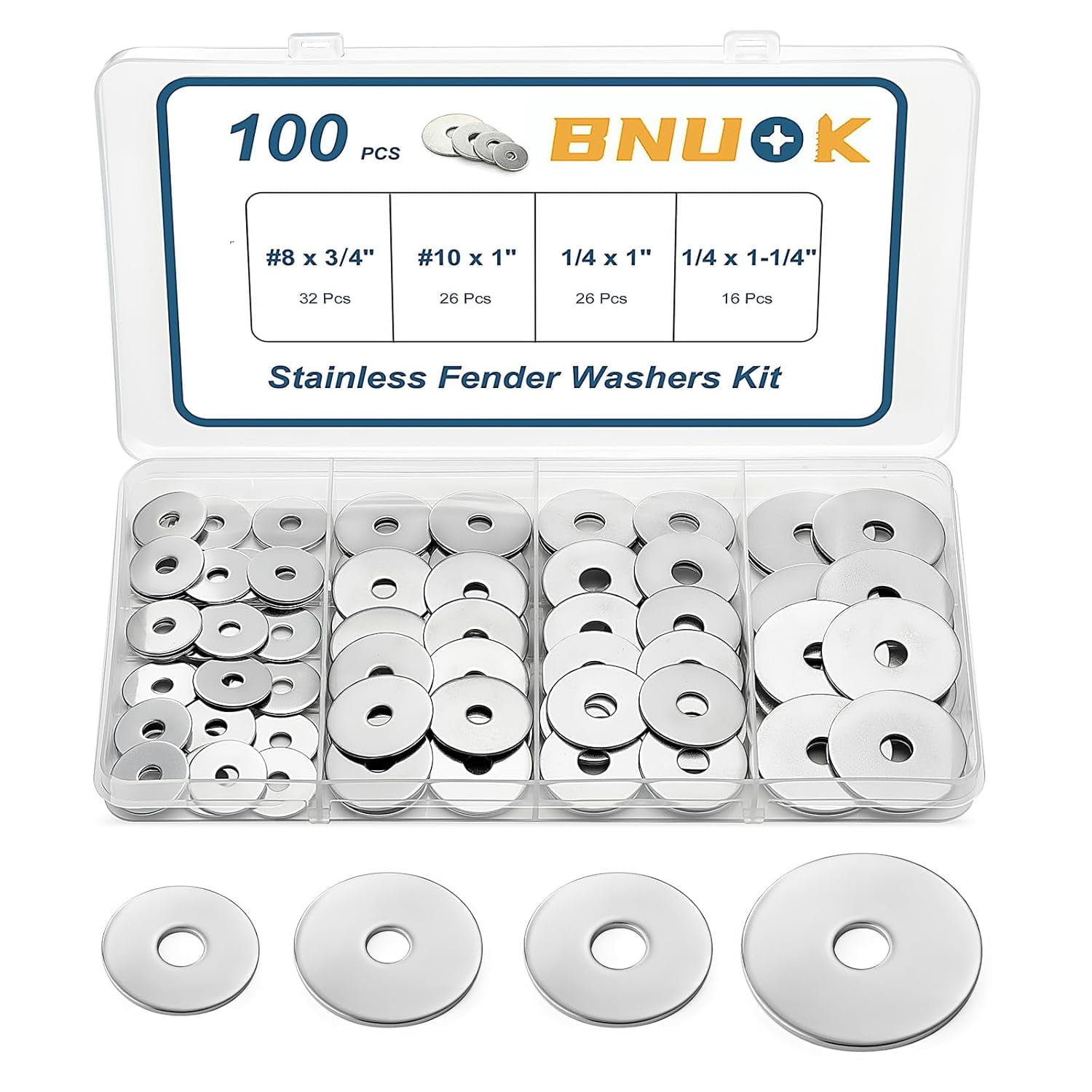 100PCS Fender Washers Assortment Kit, Thickened 304 Stainless Steel ...