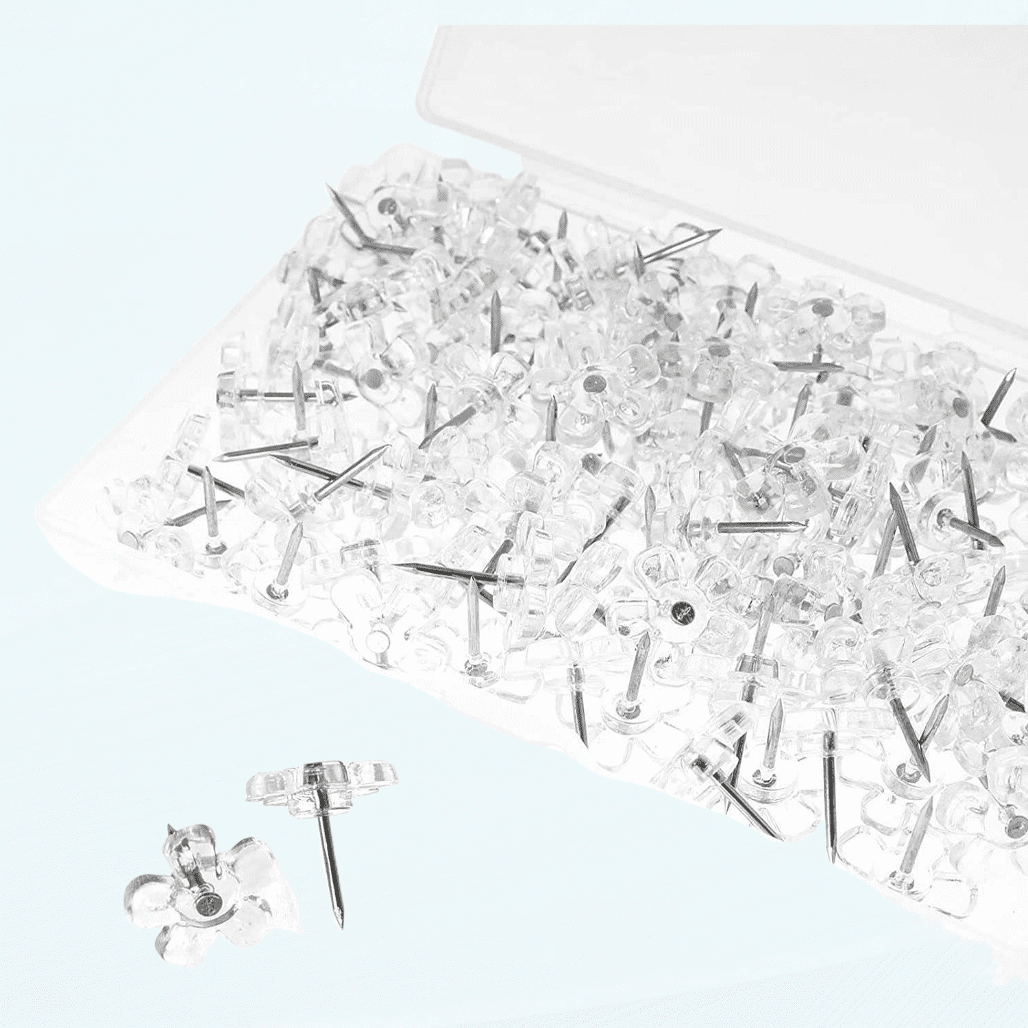 100PCS Flat Flower Pins Head Push Pins, Clear Push Pins Plastic Thumb ...