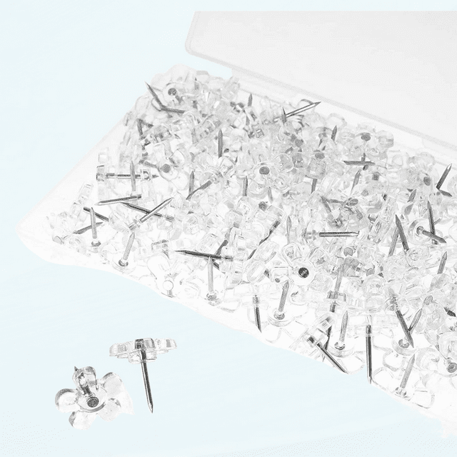 100PCS Flat Flower Pins Head Push Pins, Clear Push Pins Plastic Thumb ...