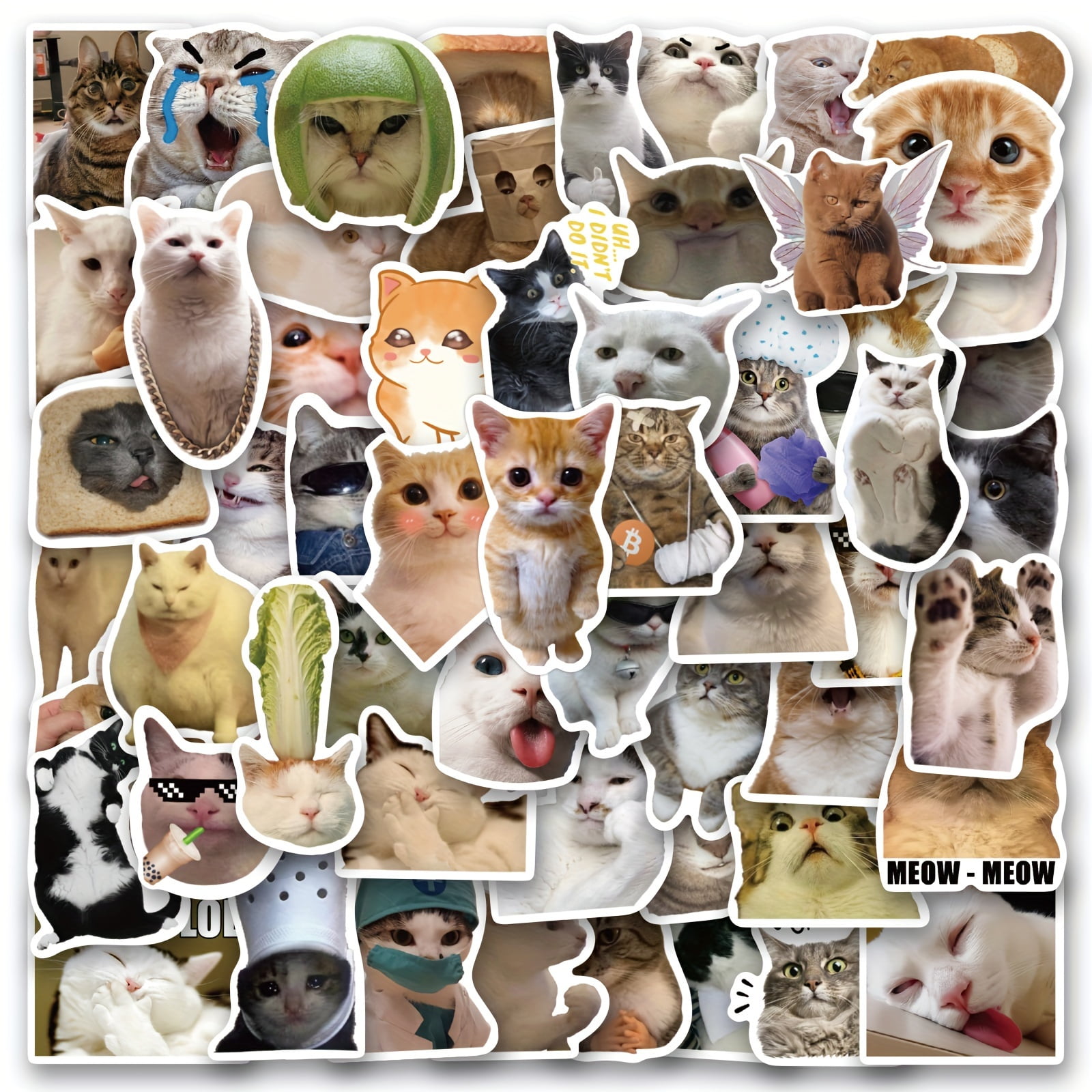 100PCS Funny Cat Stickers Vinyl Waterproof Stickers For Scrapbook ...