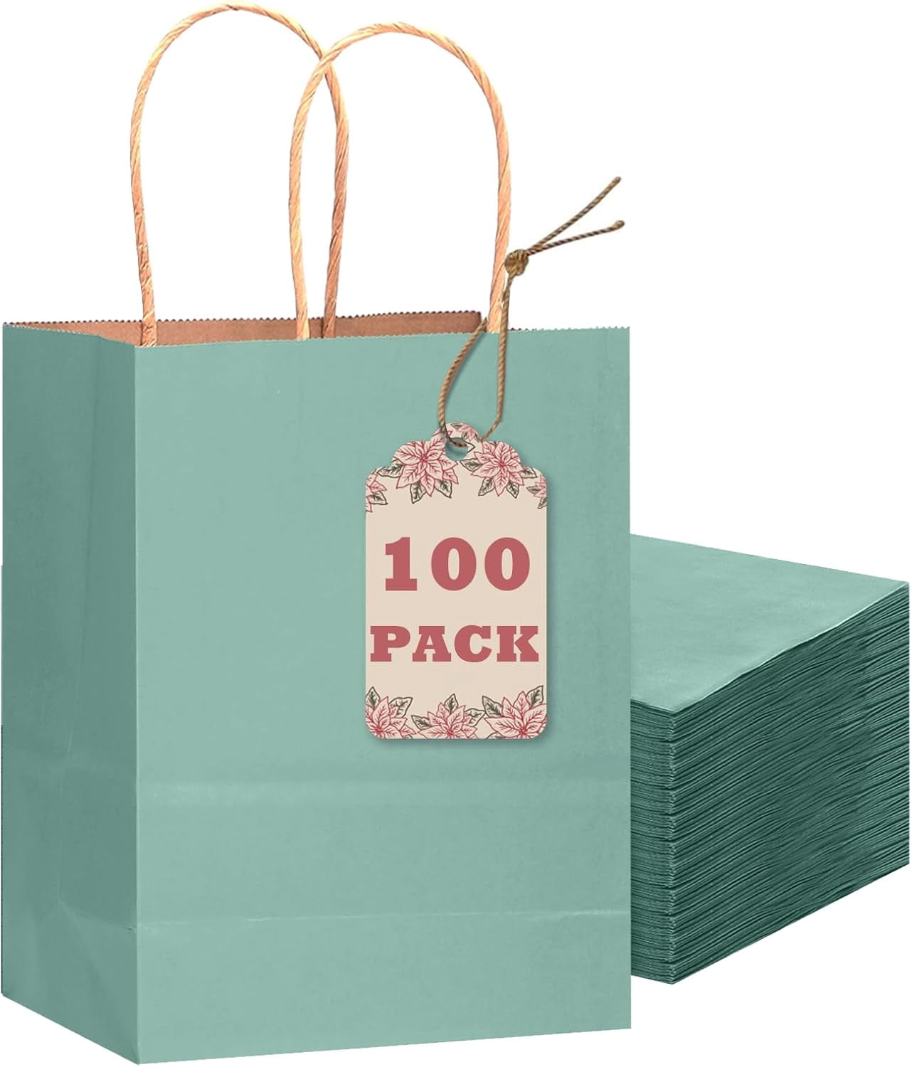 100PCS Gift Bag with Handles Bulk Kraft Light Blue Paper Bags Multiple ...