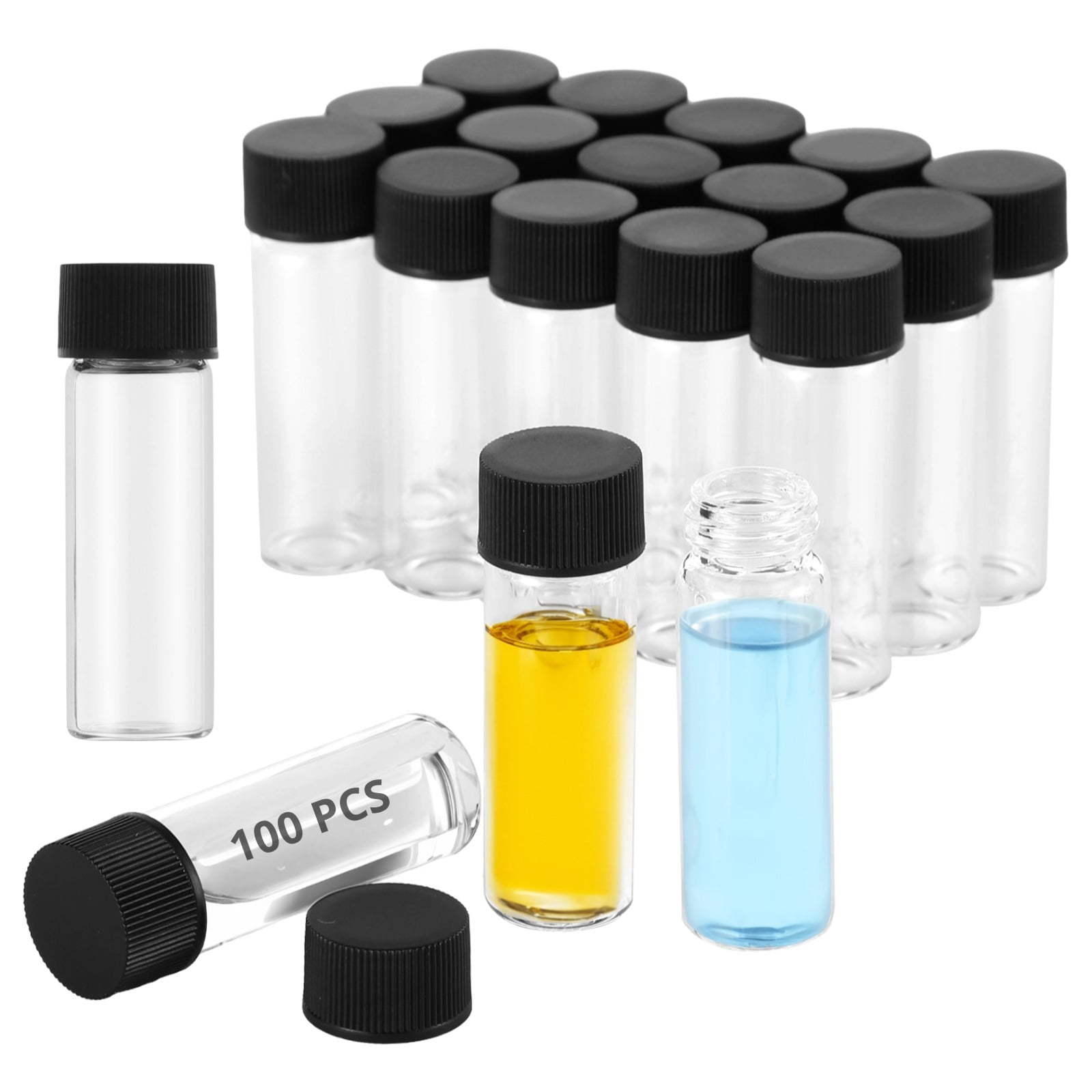 100PCS Glass Vials with Screw Caps, 4ml Clear Liquid Sample Vial ...