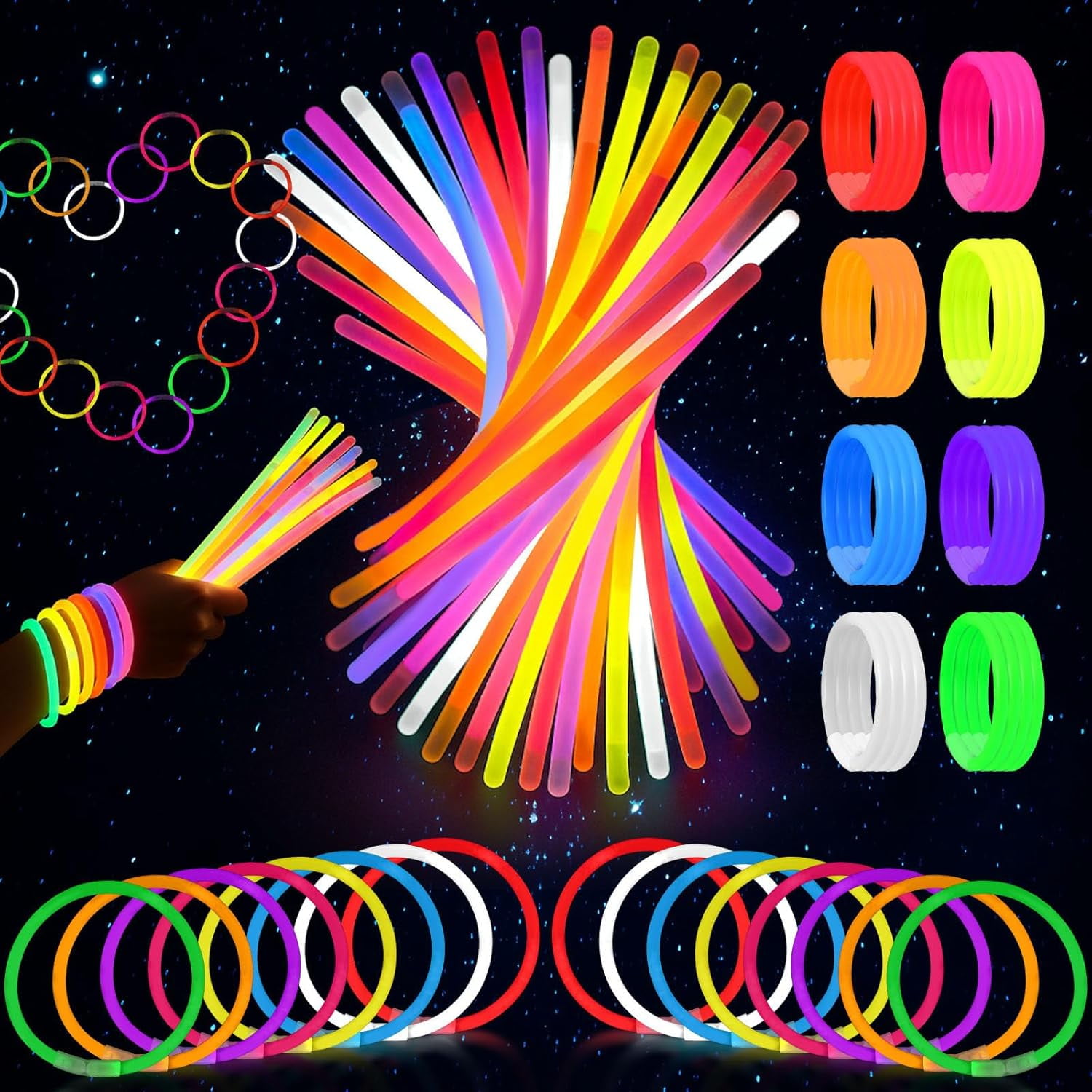 100PCS Glow Sticks, 8 Inch Glow in the Dark Party Favors Halloween ...