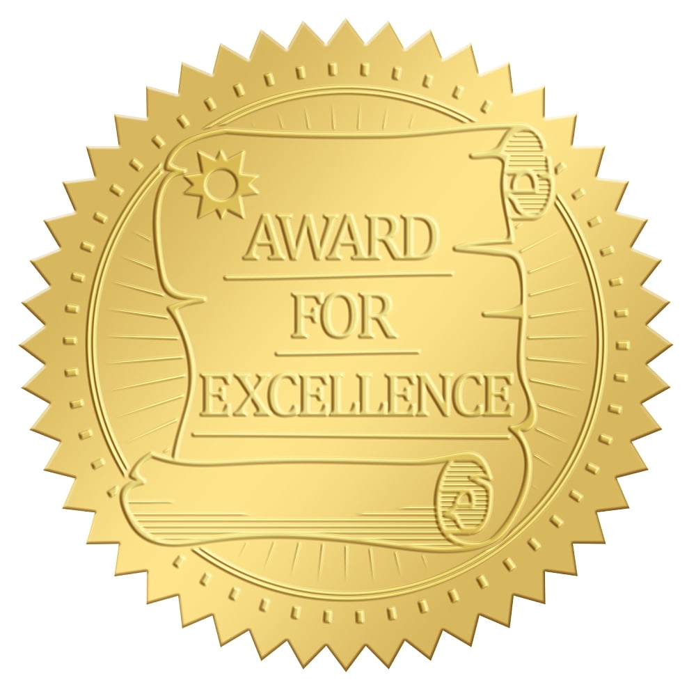100PCS Gold Foil Stickers Award for Excellence Embossed Certificate ...