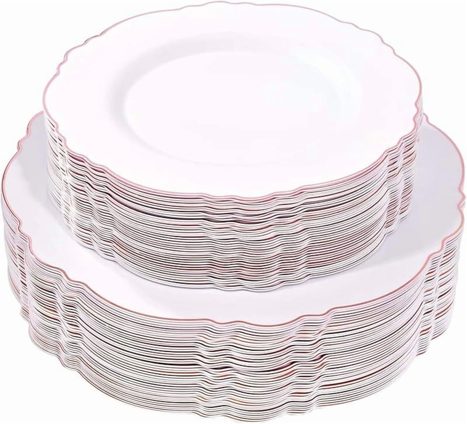 MY 100PCS Gold Plastic Plates, Elegant Baroque Design White and Gold ...