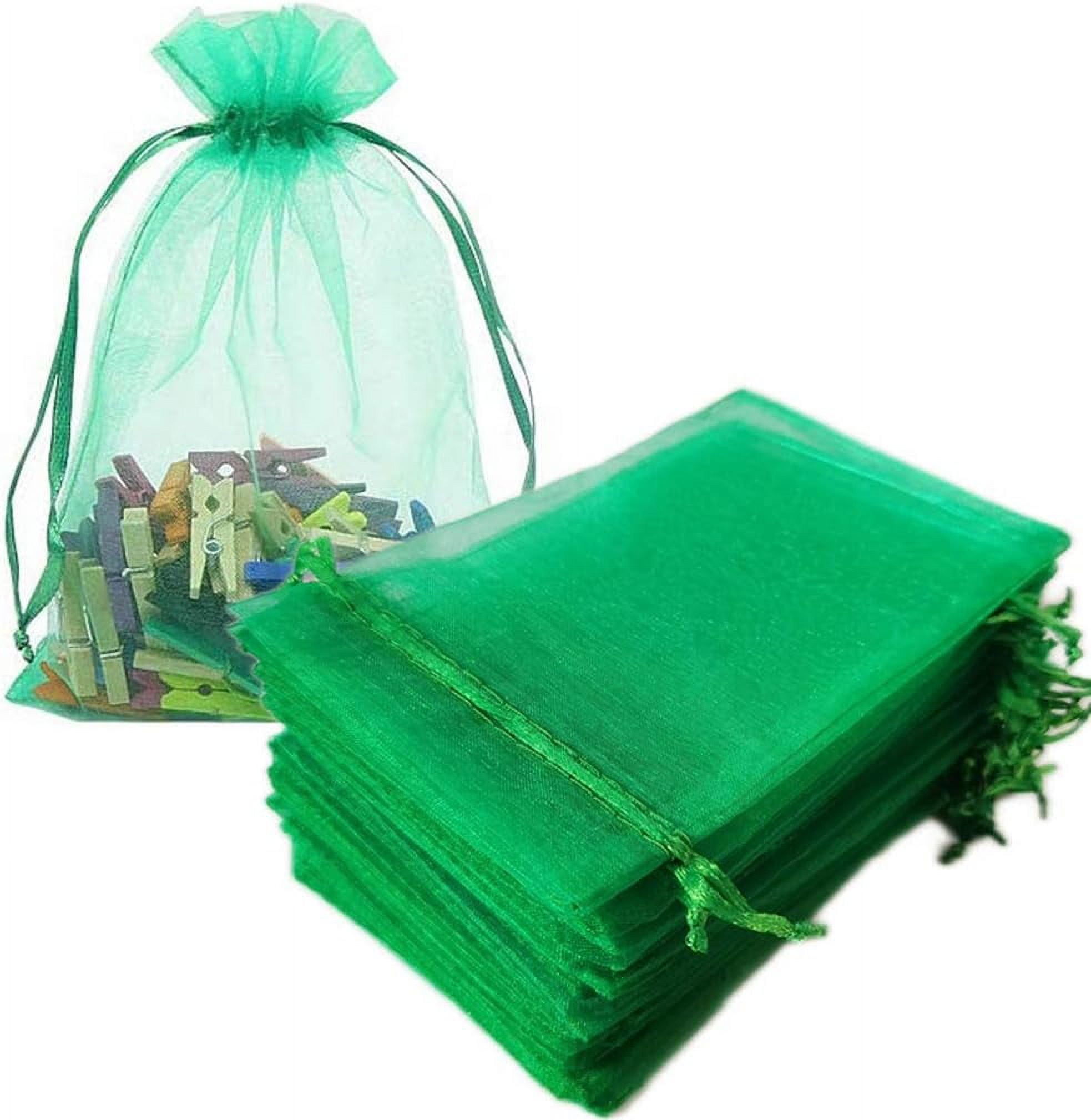 100PCS Green Organza Bags 8X12 inch Large Mesh Drawstring Gift Bags for ...