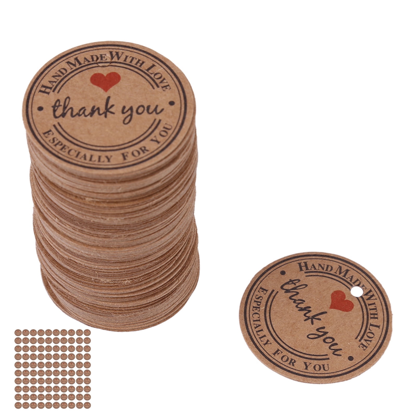 100PCS Handmade Kraft Paper Round Gift Tags Thank You Tags Hang Label ...