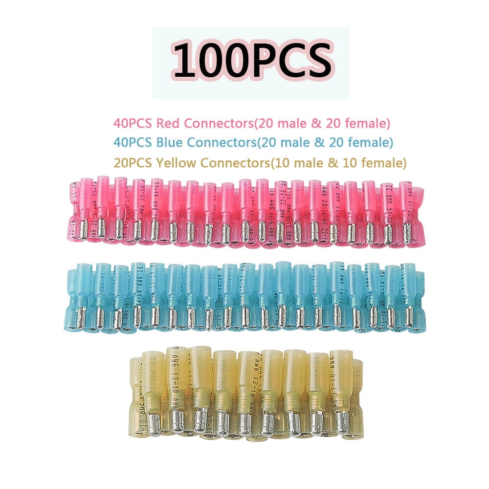 100PCS Heat Shrink Bullet Male Female Crimp Terminals 22-10AWG Wire ...