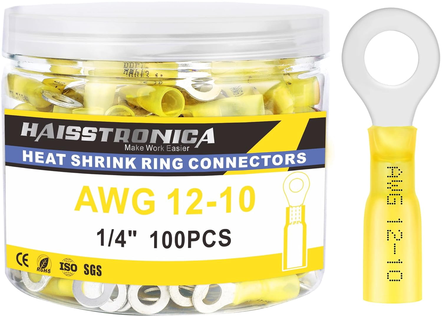 100PCS Heat Shrink Terminals 1/4" Marine Grade Wire Connectors Yellow A ...