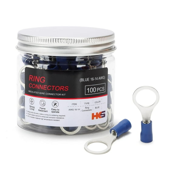 100PCS Insulated Ring Terminal 3/8" Blue 16-14 AWG - M10 - Tinned Red ...