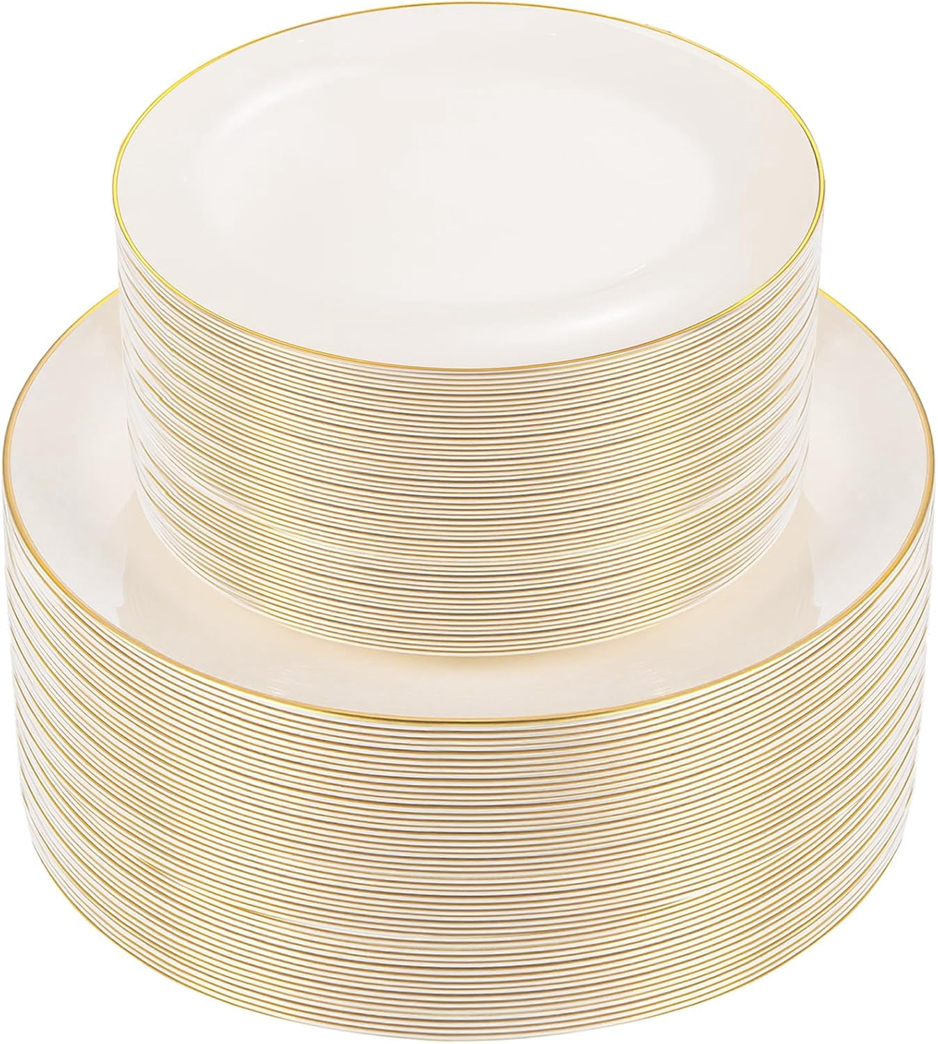 100PCS Ivory Plastic Plates - Heavy Duty Disposable Cream Dinner and ...