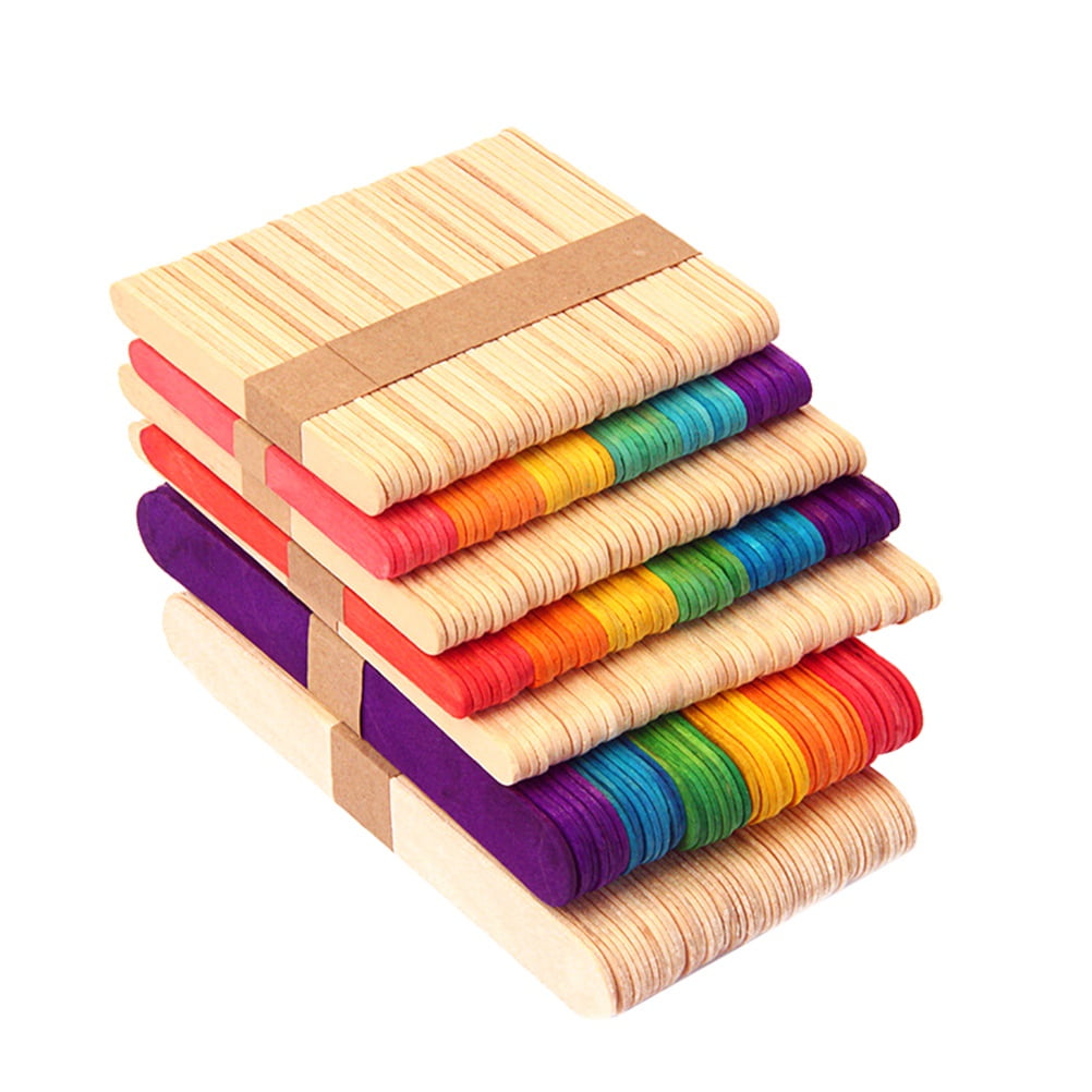 100PCS Kids DIY Toys Colored Wood Craft Sticks Popsicle Wood Colorful ...