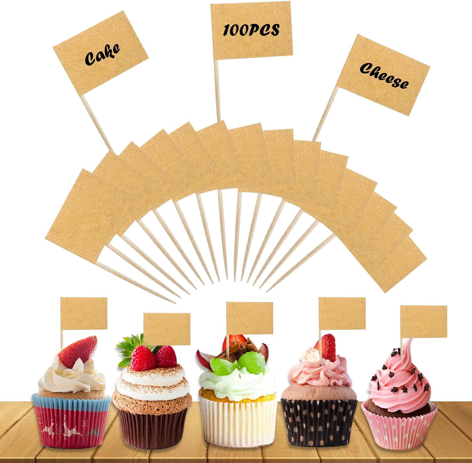 100PCS Kraft Paper Blank Toothpick Food Flags, Party Food Labels ...