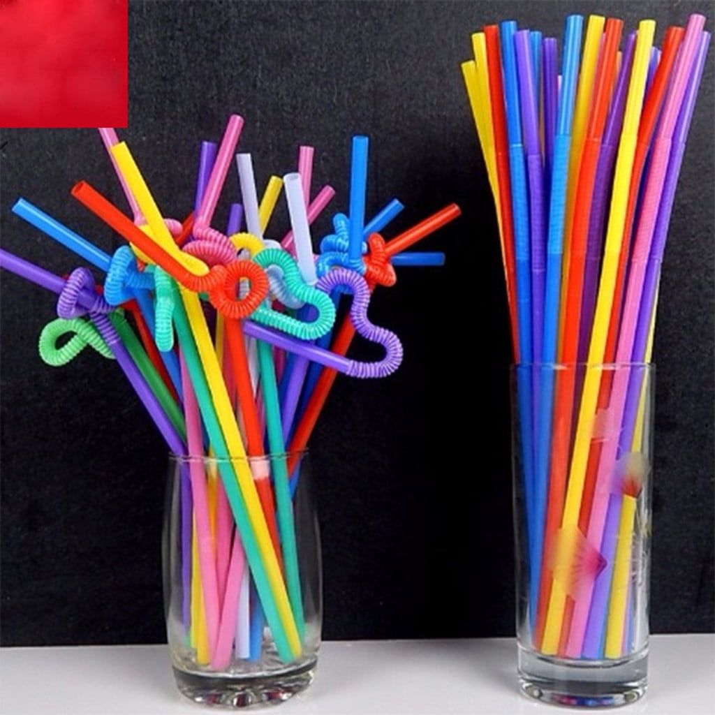 100PCS Long Straws, Flexible Party Disposable Plastic Drinking Straws ...