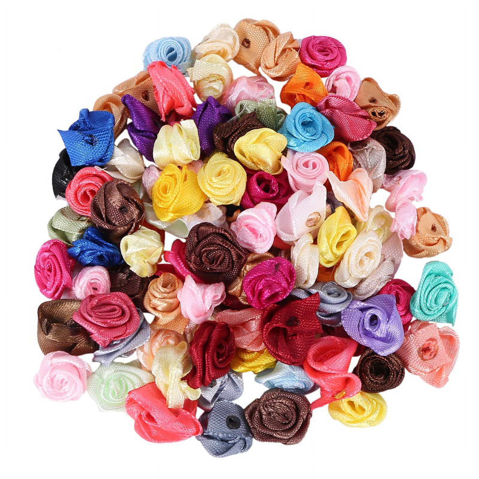 100PCS/Lot Mini Handmade Satin Rose Ribbon Rosettes Fabric Flower ...