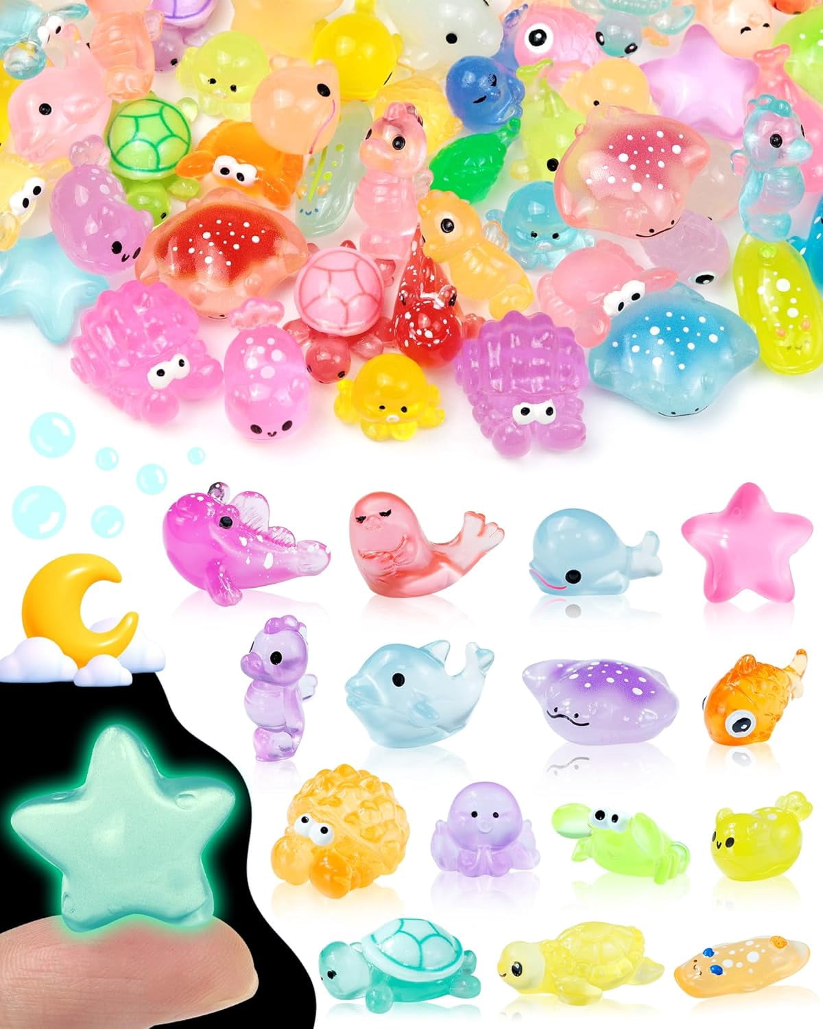 100PCS Luminous mini Resin Animals Bulk - 20 Styles Glow in The Dark ...