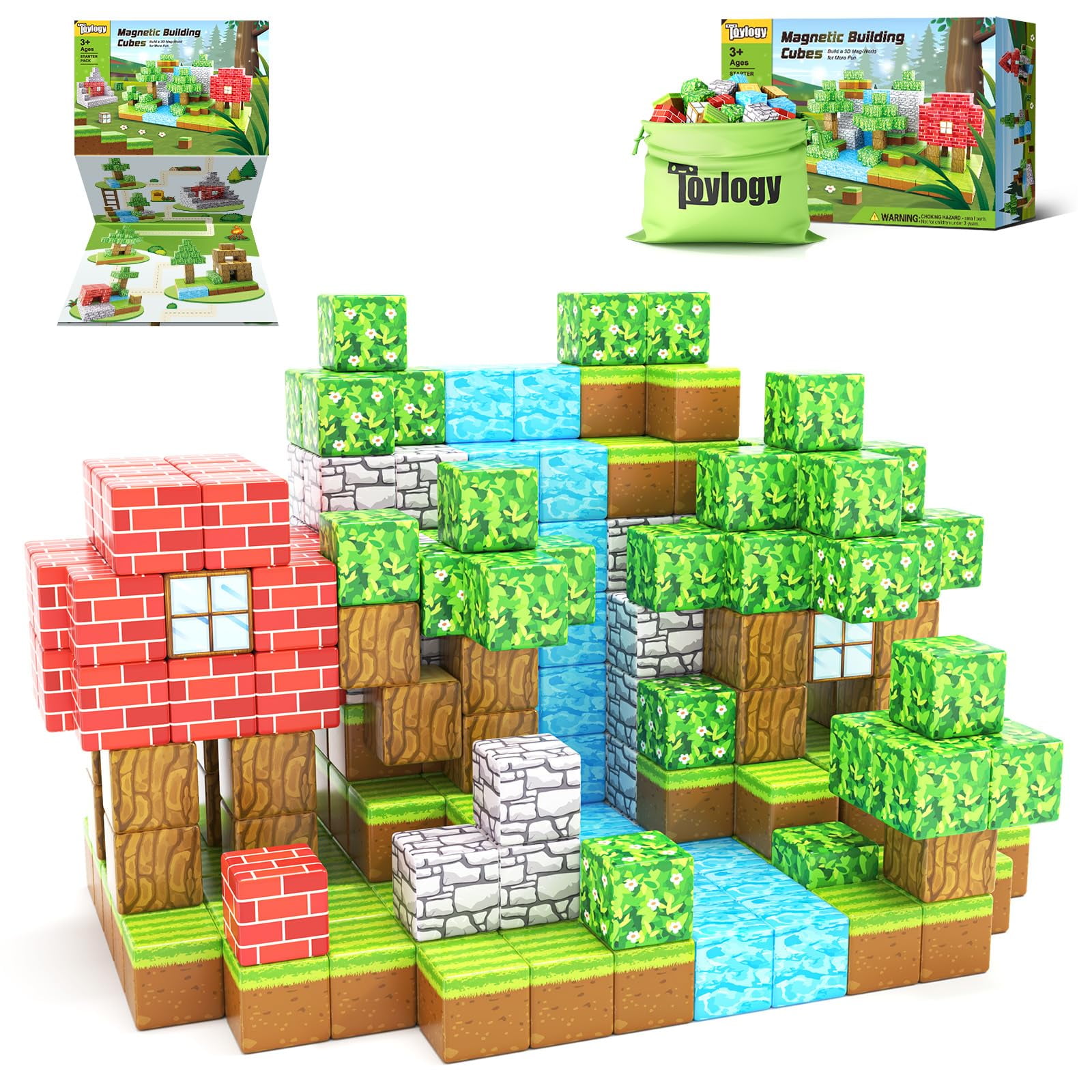 100PCS Magnetic Blocks-Build Mine Magnet World Set for Age 3+, STEM ...